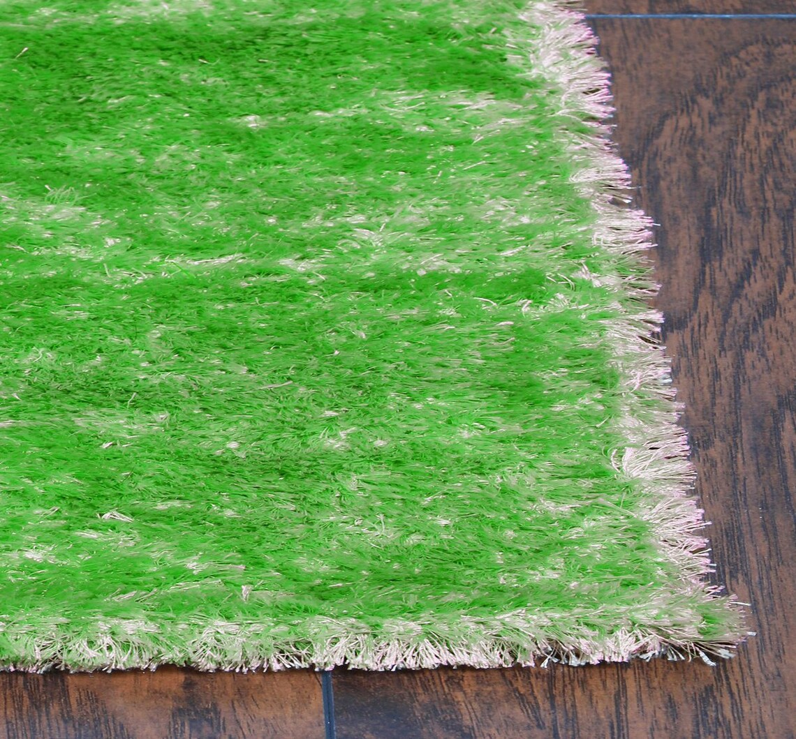 Green Shag Shaggy Reversible Soft Solid Color Area Rug | Etsy