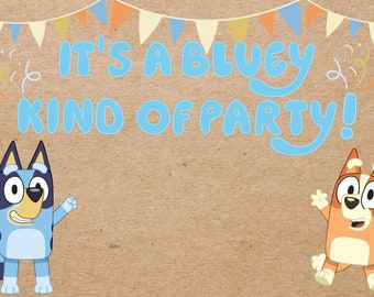 Bluey Painted Birthday Banner, Bluey Birthday Party Theme, Cartoon ...