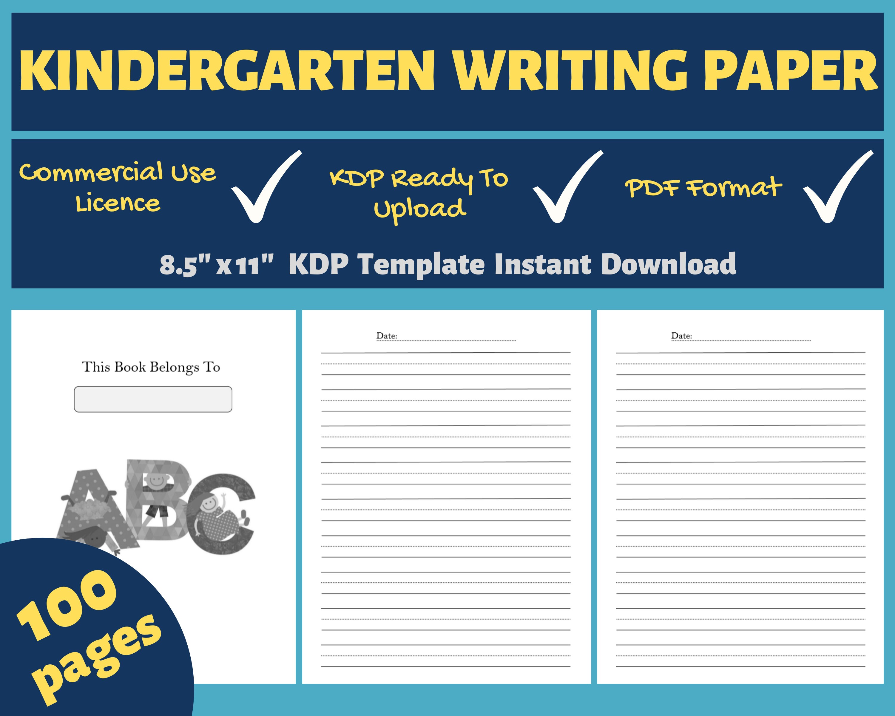Kindergarten Writing Paper KDP Template 8.5x11 KDP | Etsy