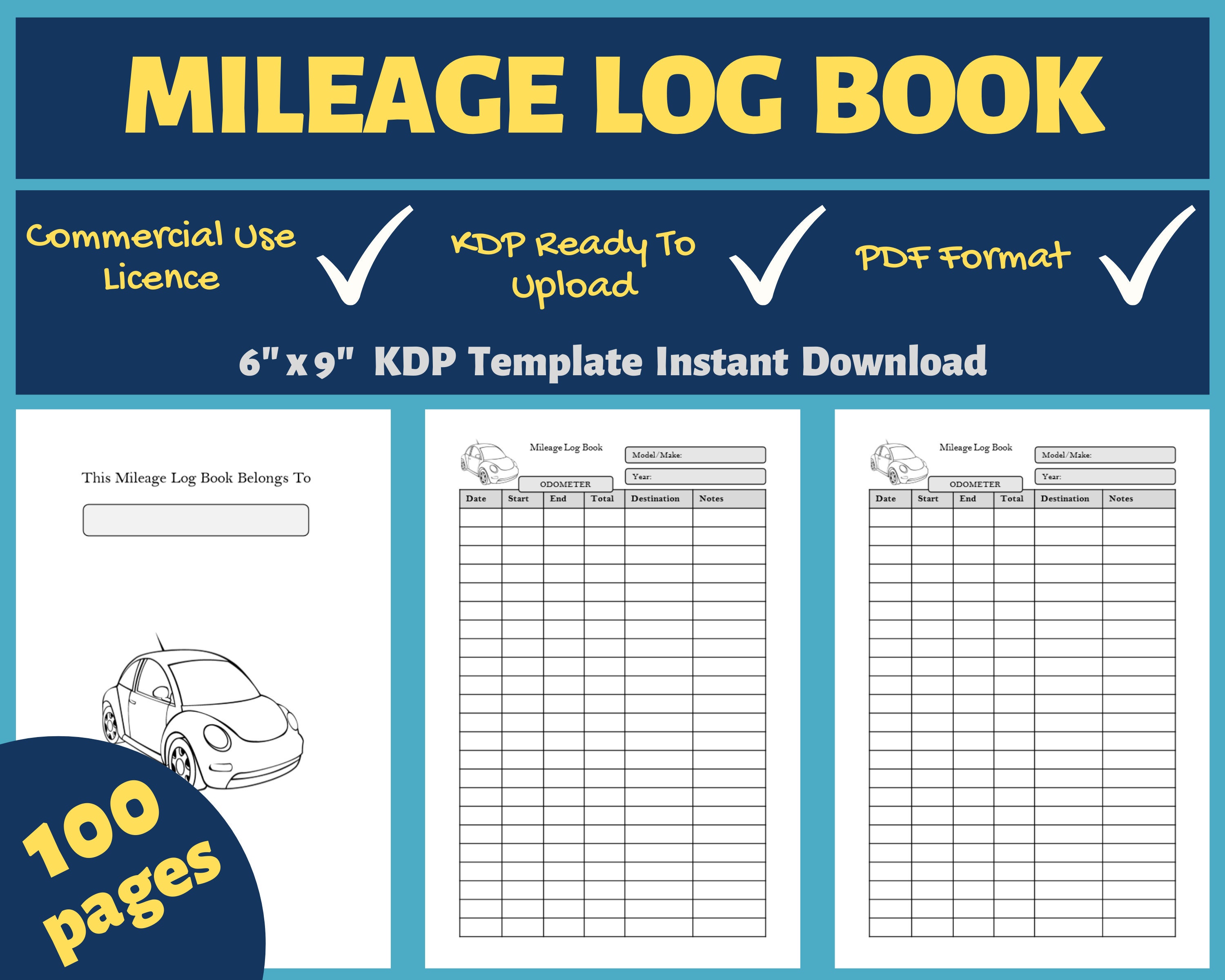 Mileage Log Book KDP Template 6x9 KDP Interior | Etsy