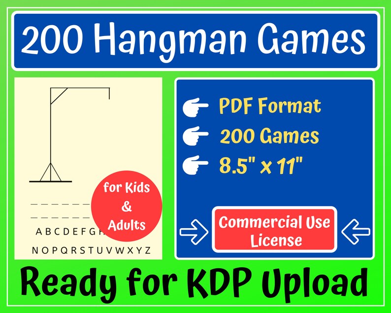 KDP 200 Hangman Activities Games PDF Template Commercial Use - Etsy