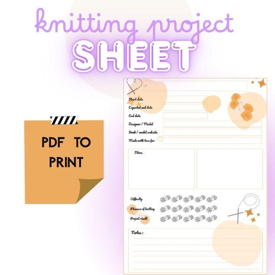 Knitting Project Sheet PDF Planner - Etsy