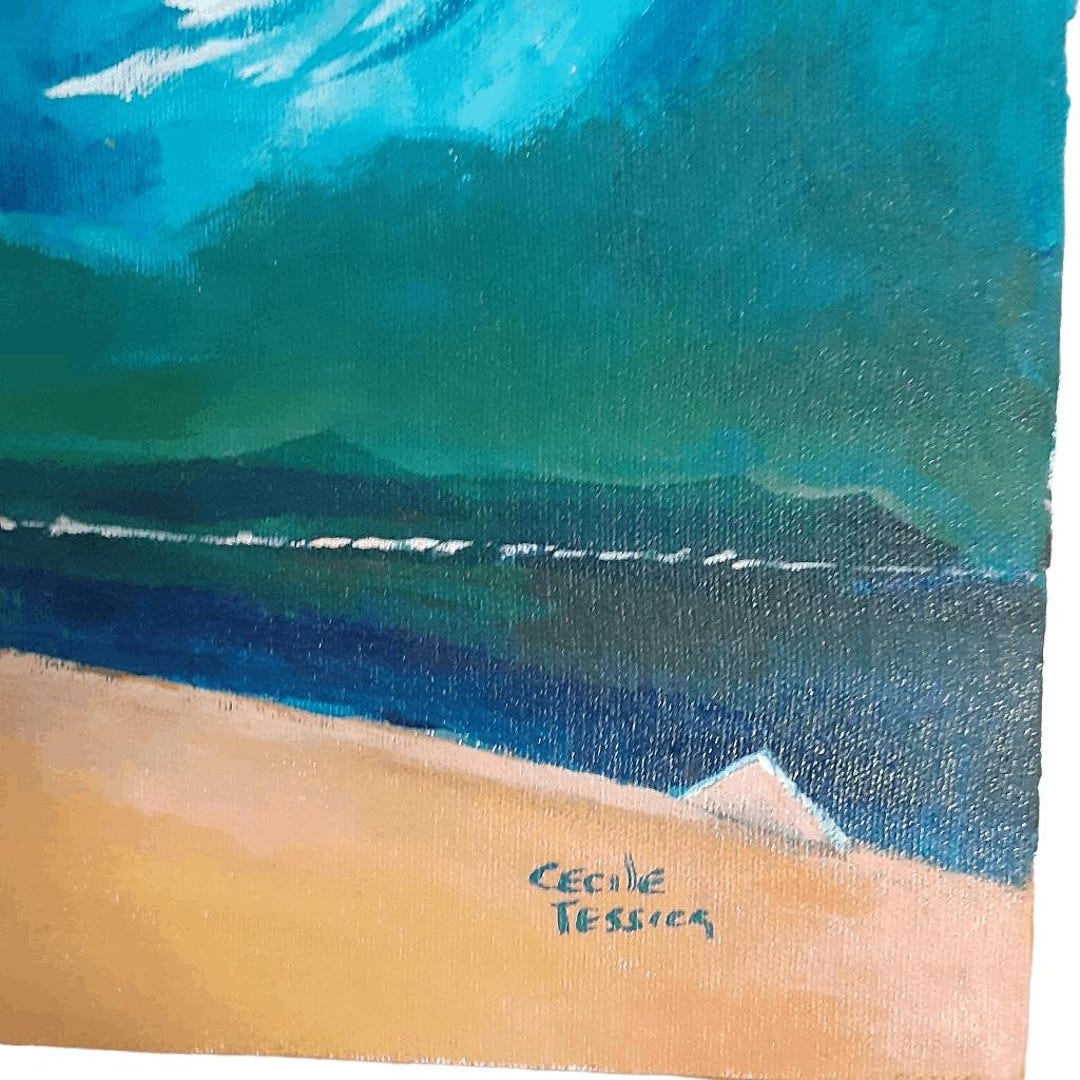 Original Oil? Painting Ocean at Night 16X12 Cecile Tessier French ...