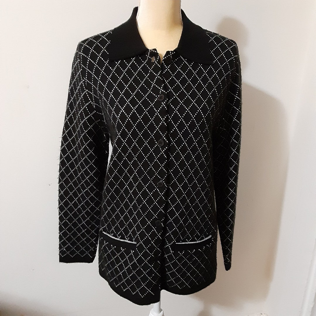 Vintage Black Windowpane Sweater Jacket Small Acrylic Blend - Etsy