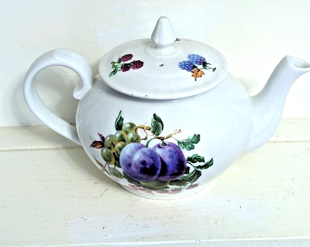 Vintage French Apilco Teapot Fruit Design 4.5X10 Porcelain Made for ...