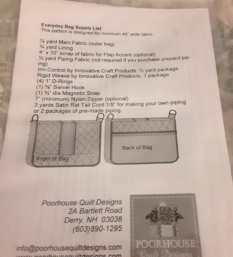 New Poorhouse Quilt Designs Quilted Everyday Bag Sewing Pattern - Etsy