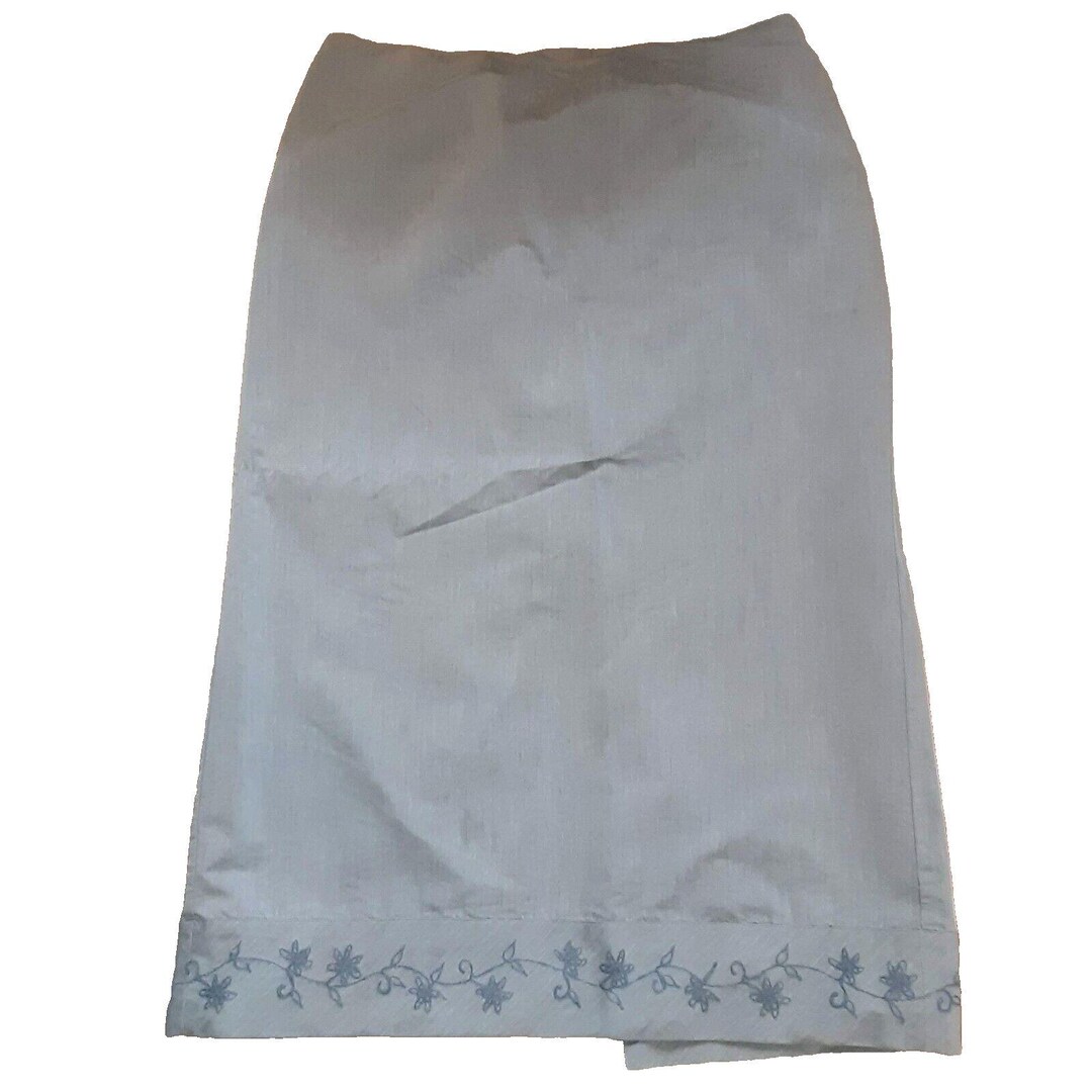 Vintage Freeport Studio Gray Midi Skirt Size 16 Embroidered Hem High ...