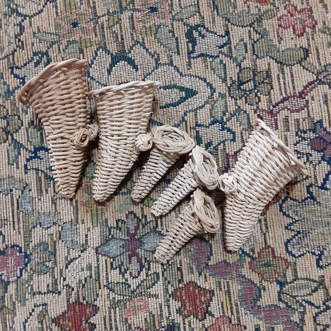6 Vintagerattan basket Dollhouse Cornucopia 3" 2" Miniature Horn of ...