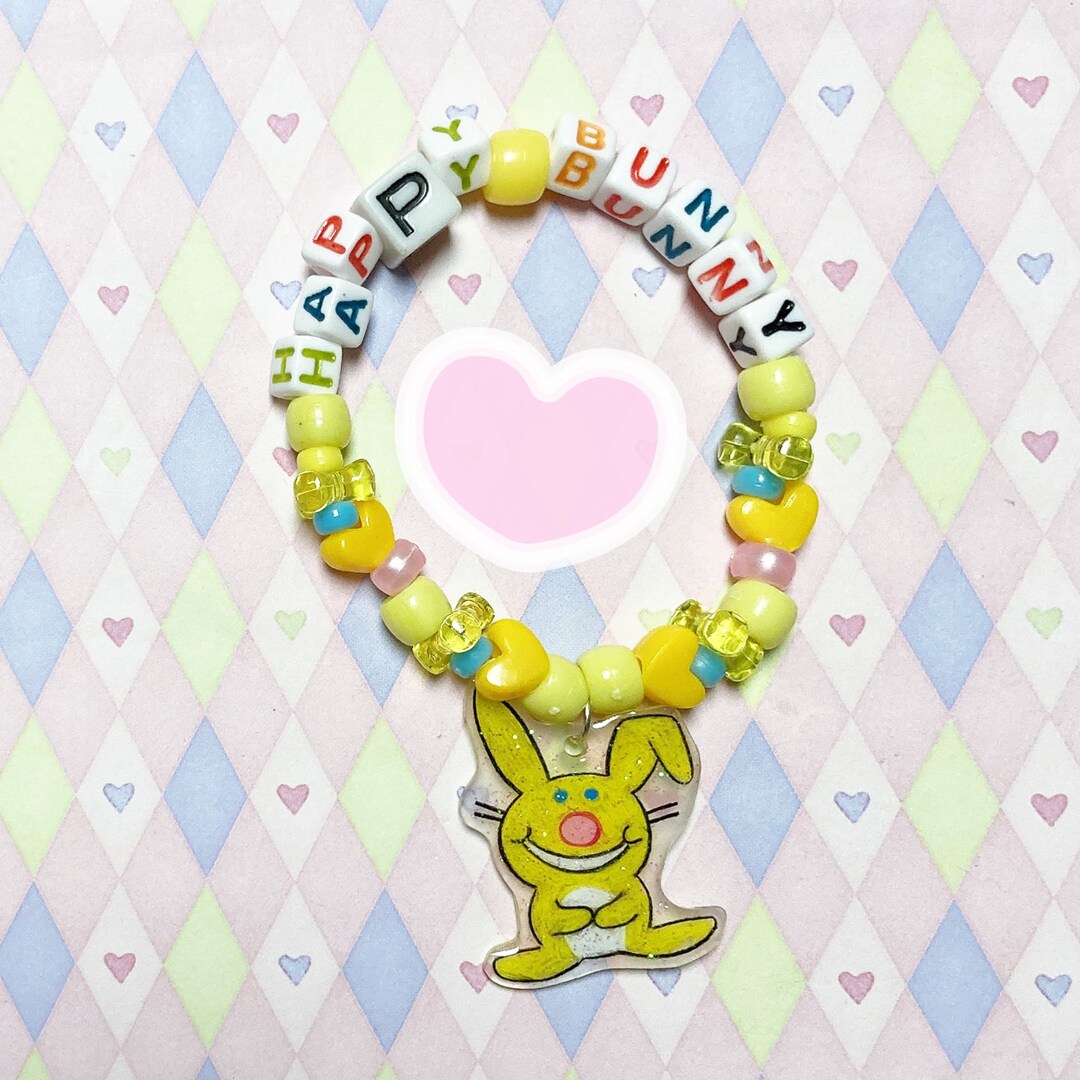 Yellow Happy Bunny Handmade Kawaii Kidcore Kandi Decora Pastel Chunky ...