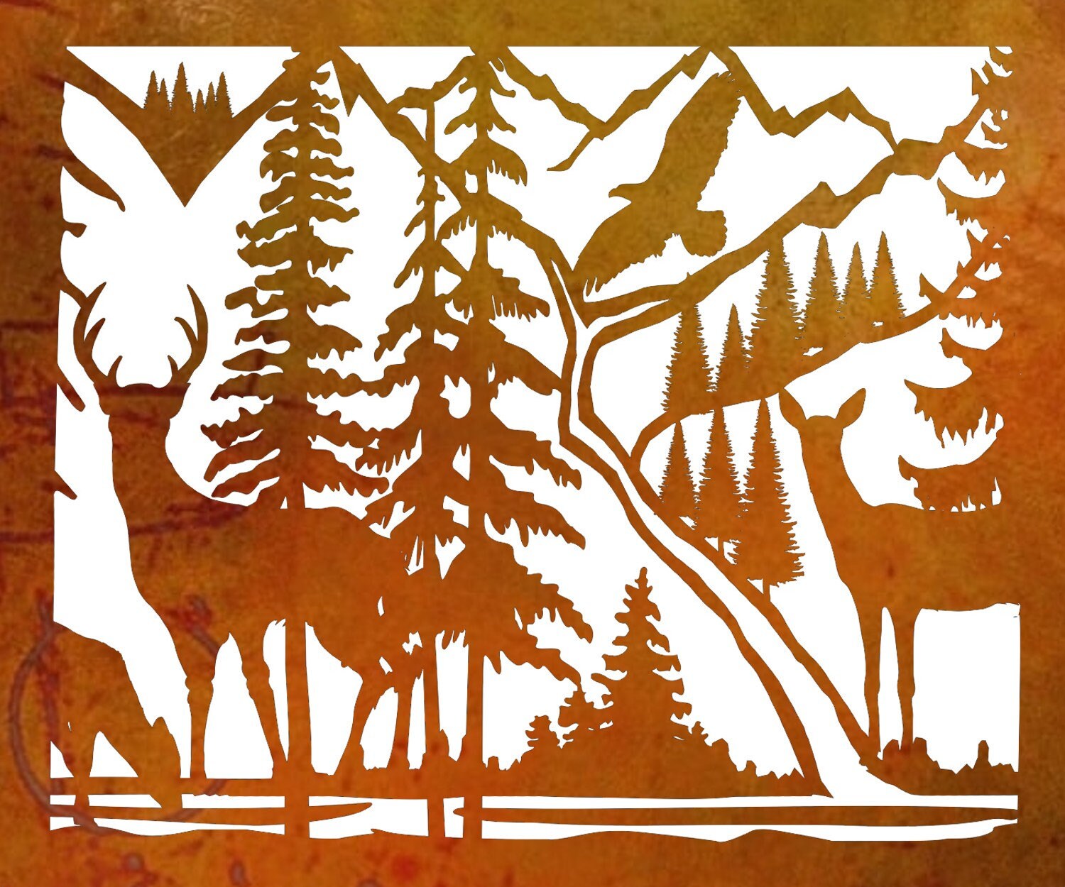 Wildlife Mountain Eagle and Deer Scenery Monogram DXF and - Etsy