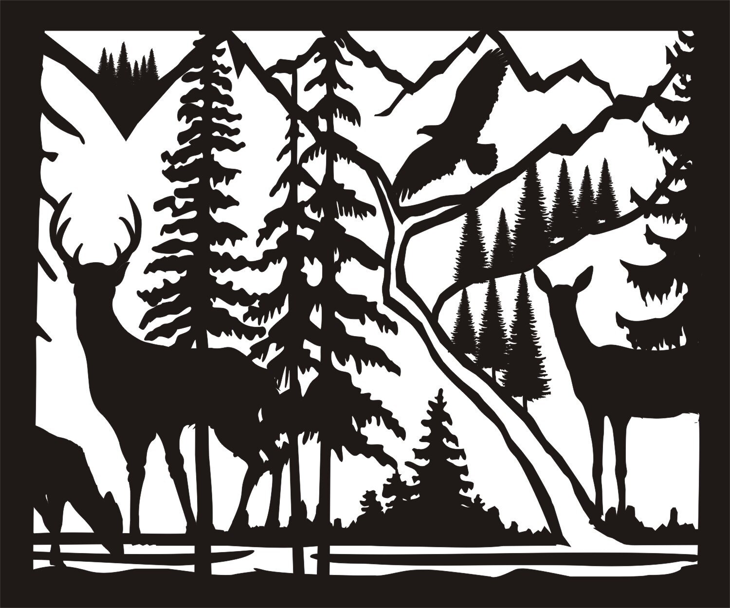 Wildlife Mountain Eagle and Deer Scenery Monogram DXF and - Etsy