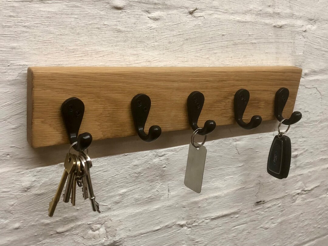 Oak Key Rack With Cast Iron Hooks - Etsy