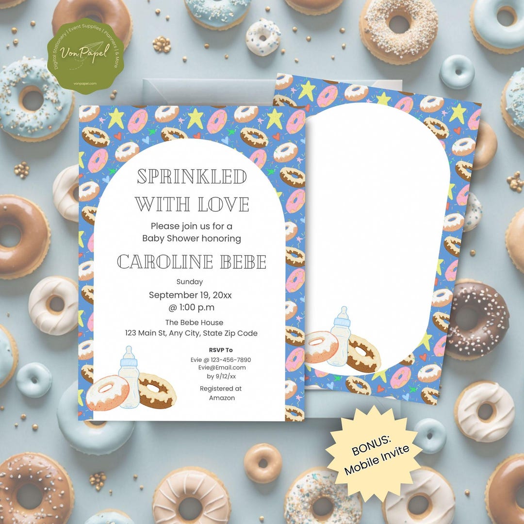 Sprinkled With Love Donuts Boy Baby Shower Invite Editable Printable ...