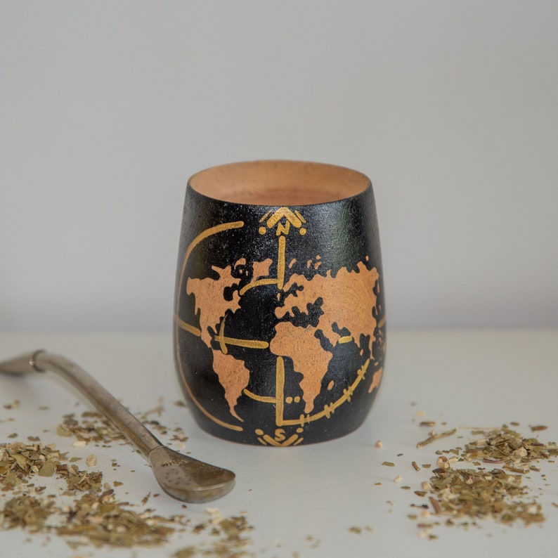 Hand Painted Mate Gourd World Map - Etsy