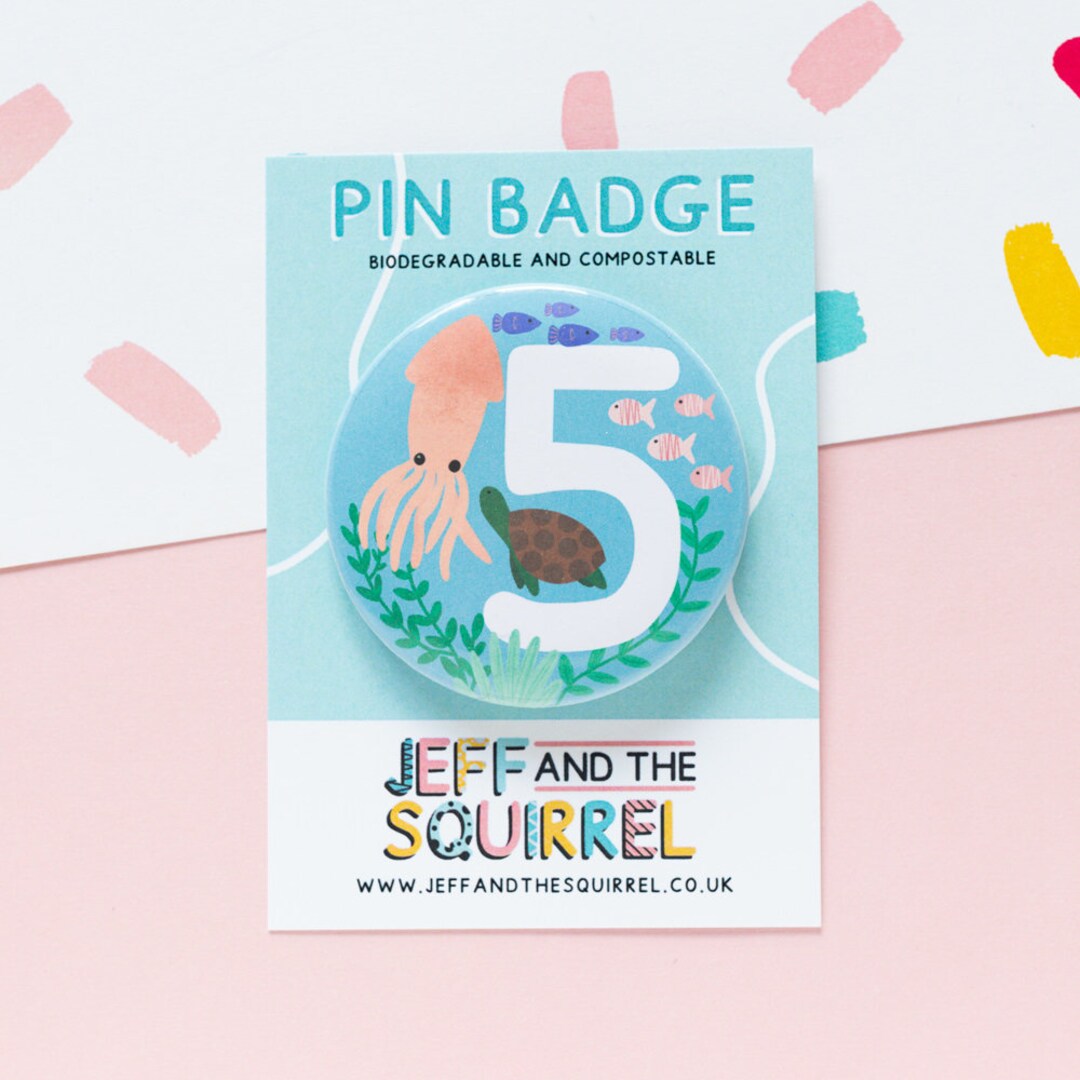 5th Birthday Biodegradable Badge - Birthday Badge - Children's Ocean ...