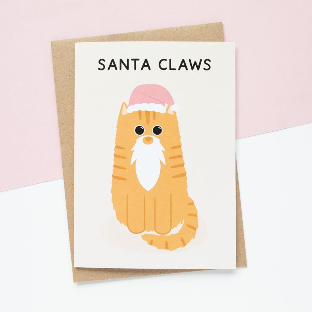 Cat Christmas Card A6 - Santa Claws Card - Punny Christmas Card ...