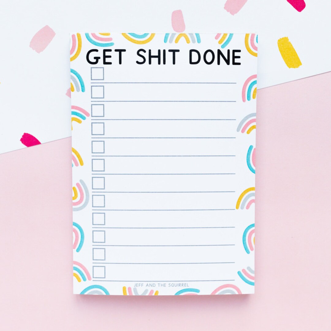 Get Shit Done A6 Notepad Rainbow Notepad Colourful Stationery Sweary ...