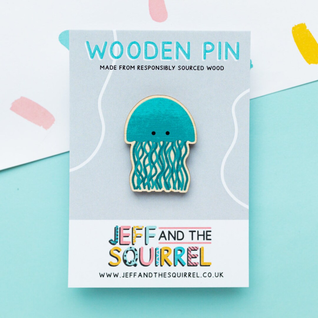 Jellyfish Wooden Pin Badge - Under the Sea Pin Badge - Ocean Sea Life ...