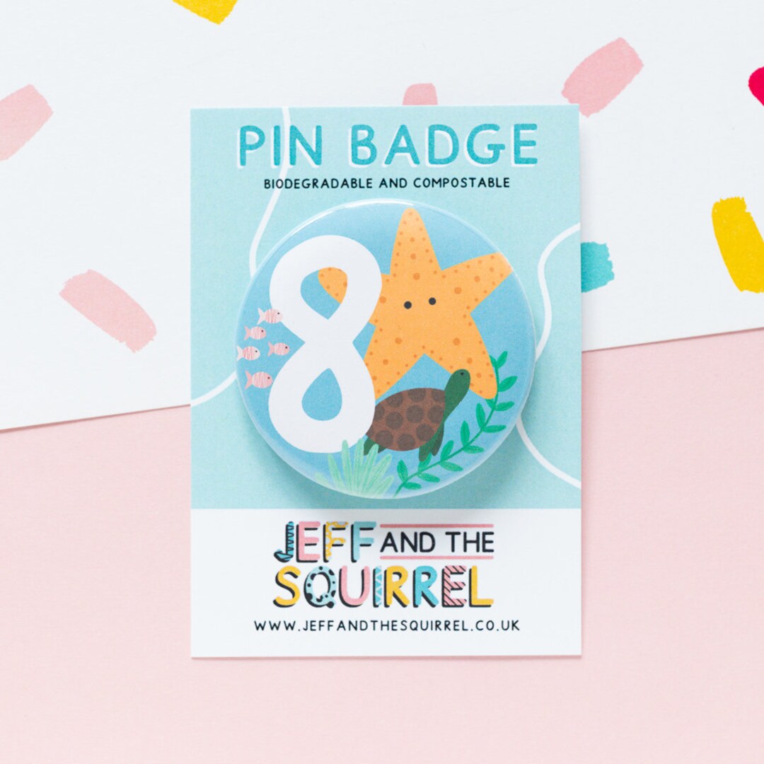 8th Birthday Badge - Ocean Themed Badge - Children's Button Badge ...