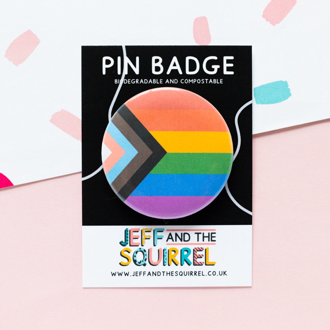 Progress Pride Flag Biodegradable Badge LGBTQ Bio Badge Rainbow Pin ...