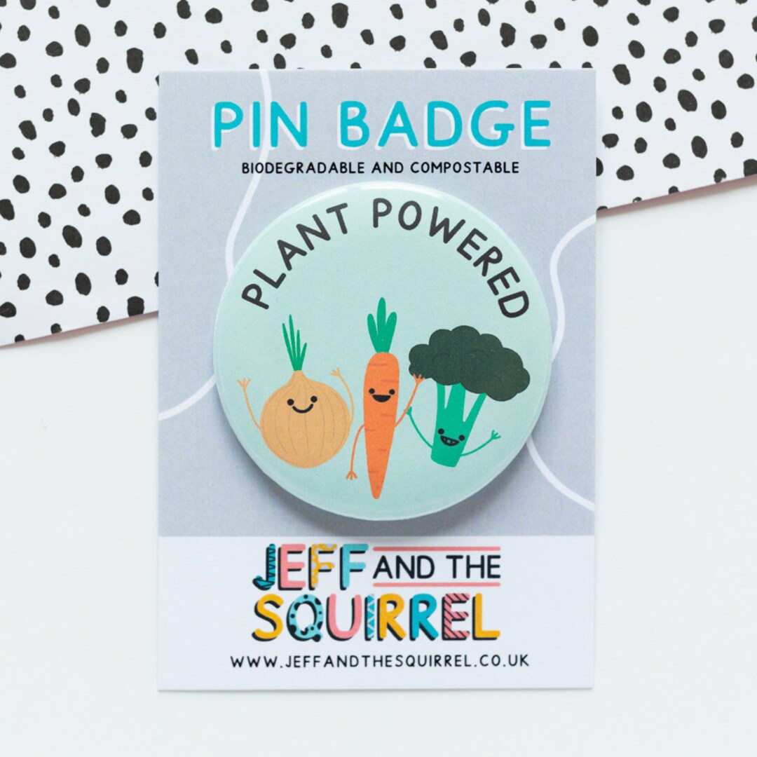Plant Powered Vegan Biodegradable Button Badge 56mm Veg Pin - Etsy