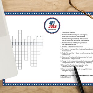 4th July Printable Game — Crossword Puzzle — Perfect for Independence ...