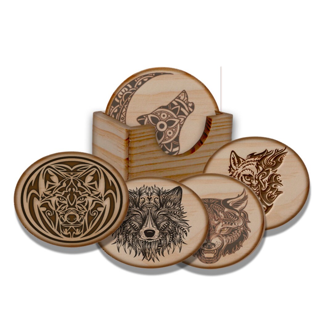 Enchanted Timber: Wolves Laser-engraved Wood Coaster Set - Etsy