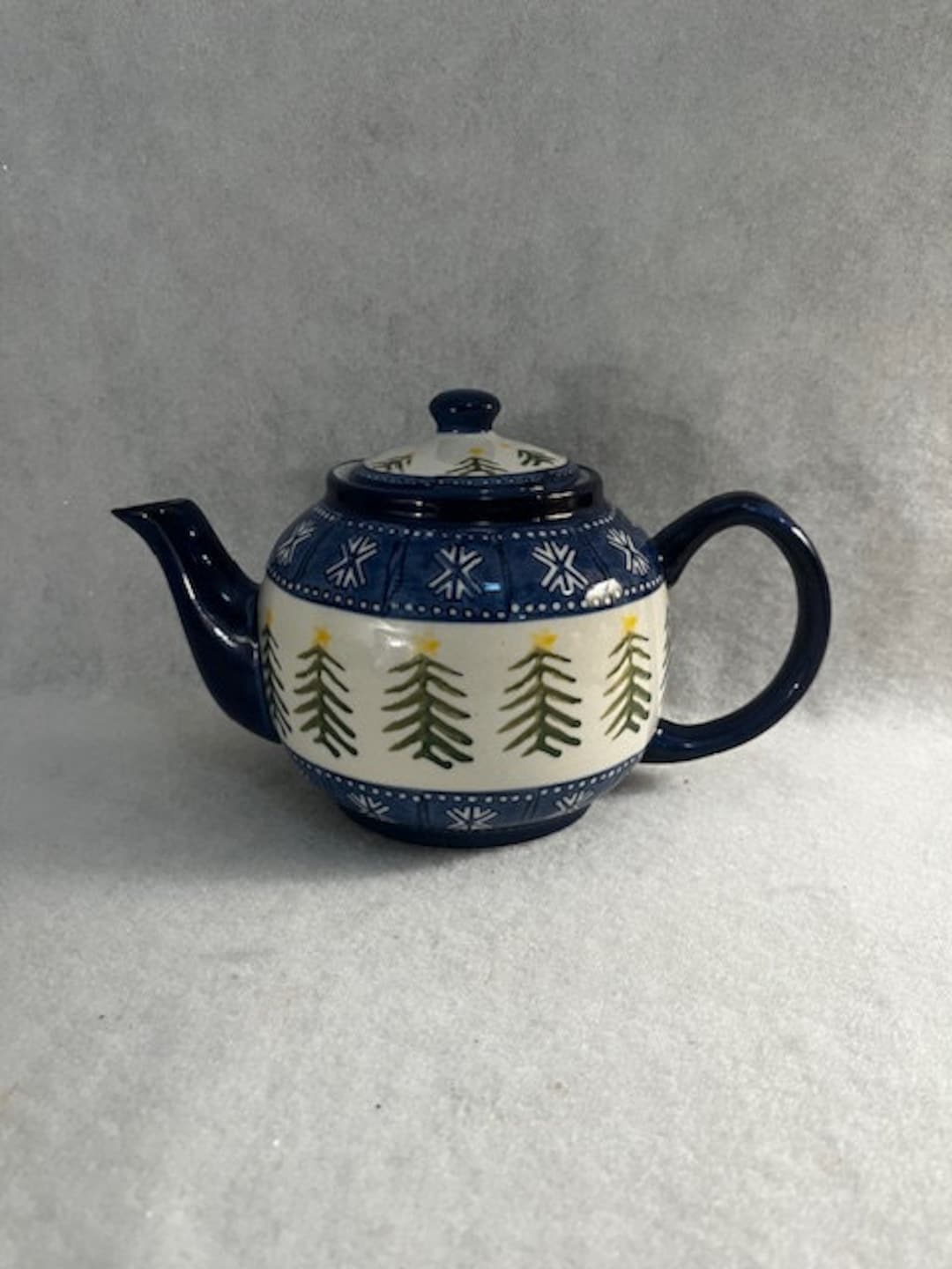 Nantucket Teapot STONEWARE 4CUP Cobalt Blue/white Snowflakes Green ...