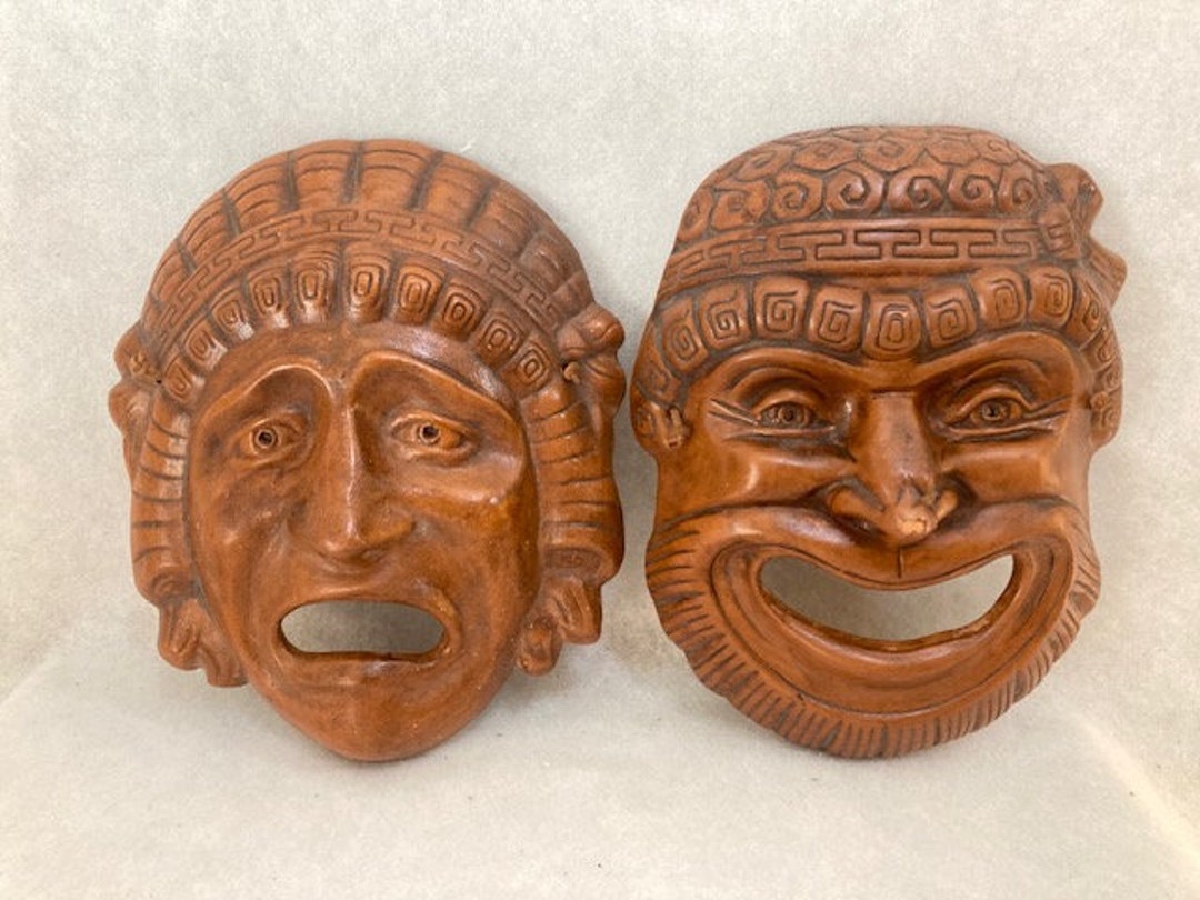 Greek God Dionysus and Tragedy Theatre Mask in Terracotta Look - Etsy