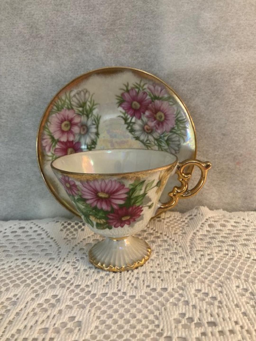 Ucagco Lusterware September Flower aster of the Month Tea Cup Set by ...