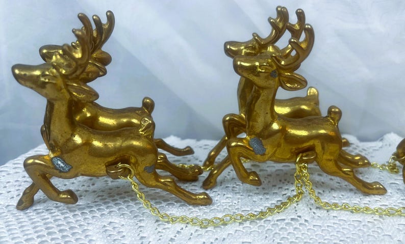 Vintage Brass Santa Sleigh and Four Reindeer 17.50" Long - Etsy