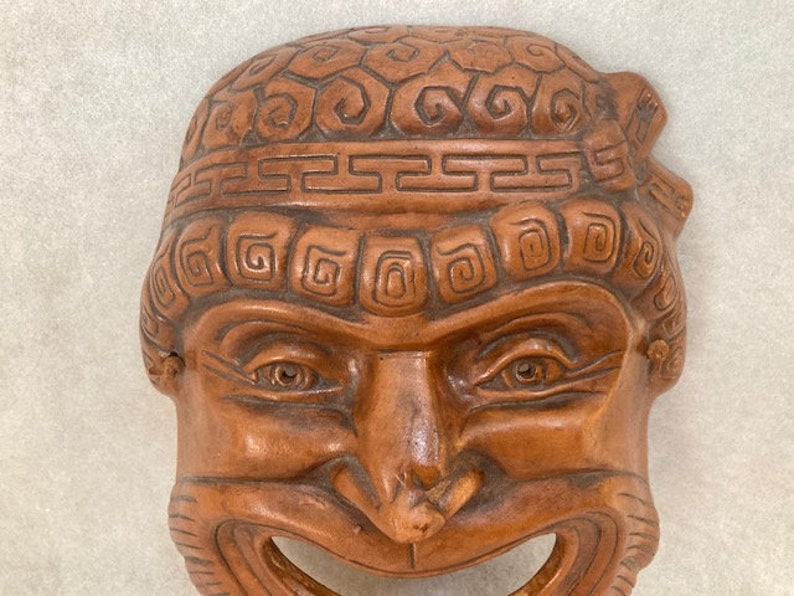 Greek God Dionysus and Tragedy Theatre Mask in Terracotta Look - Etsy