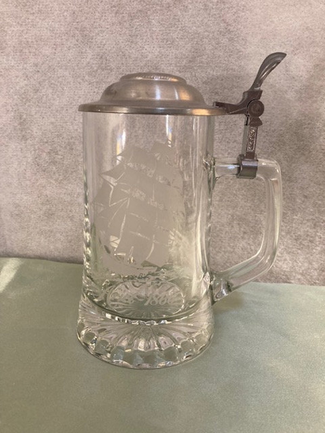 Vintage 1980's Glass Stein W/pewter Lid- Old Spice Ariel 1866 Clipper ...