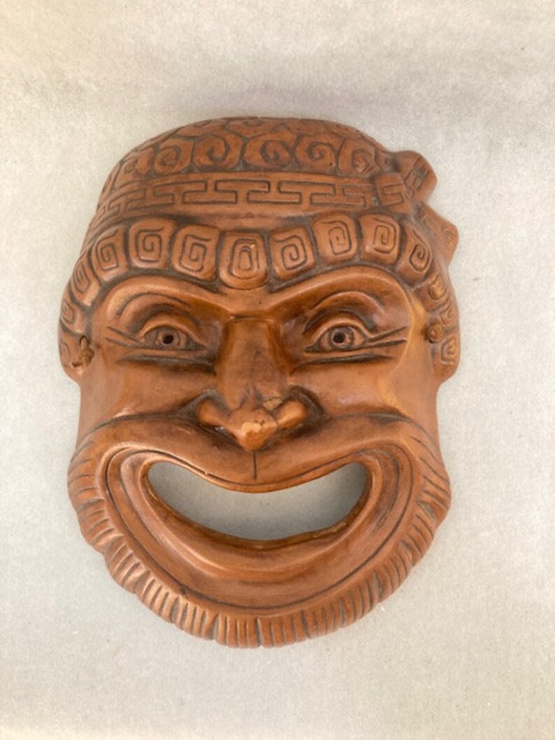 Greek God Dionysus and Tragedy Theatre Mask in Terracotta Look - Etsy