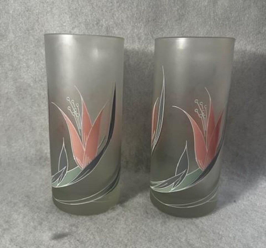Cerve Frosted Italian Tumbler Glasses Pink and Grey Floral 10 Fl. Oz ...