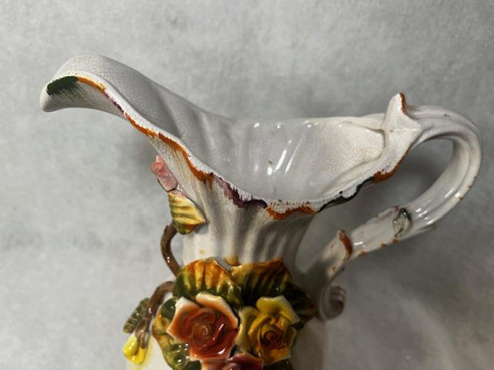 VTG Italian Ceramic Rose Flower Pitcher Jug by Bassano, Mid 20th ...