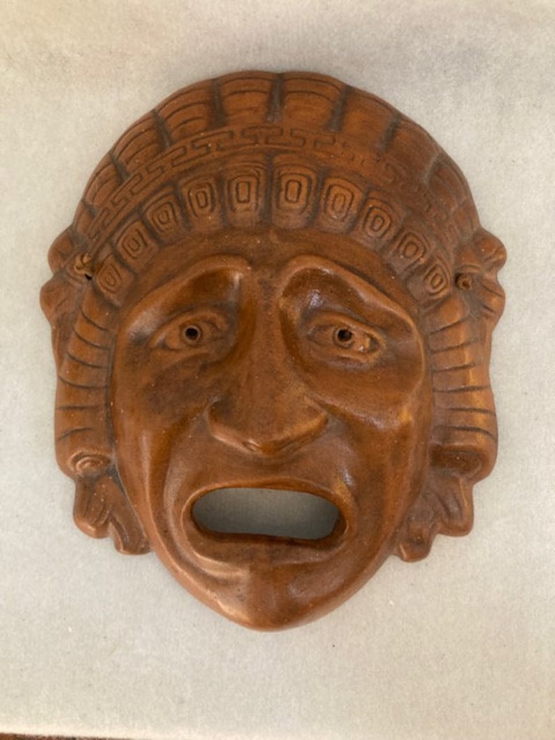 Greek God Dionysus and Tragedy Theatre Mask in Terracotta Look - Etsy