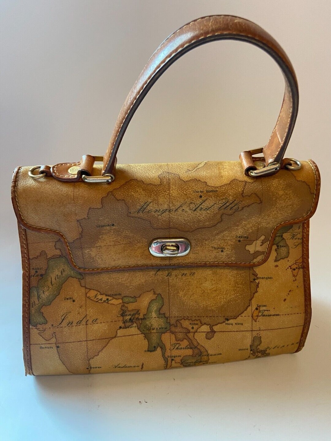 Alviero Martini Womens Handbag Map Brown Prima Classe Luxury Leather ...