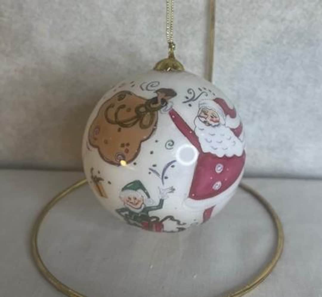 Vintage 2003 Li Bien Pier 1 Santa & Elves Inside Painted Glass Ball ...