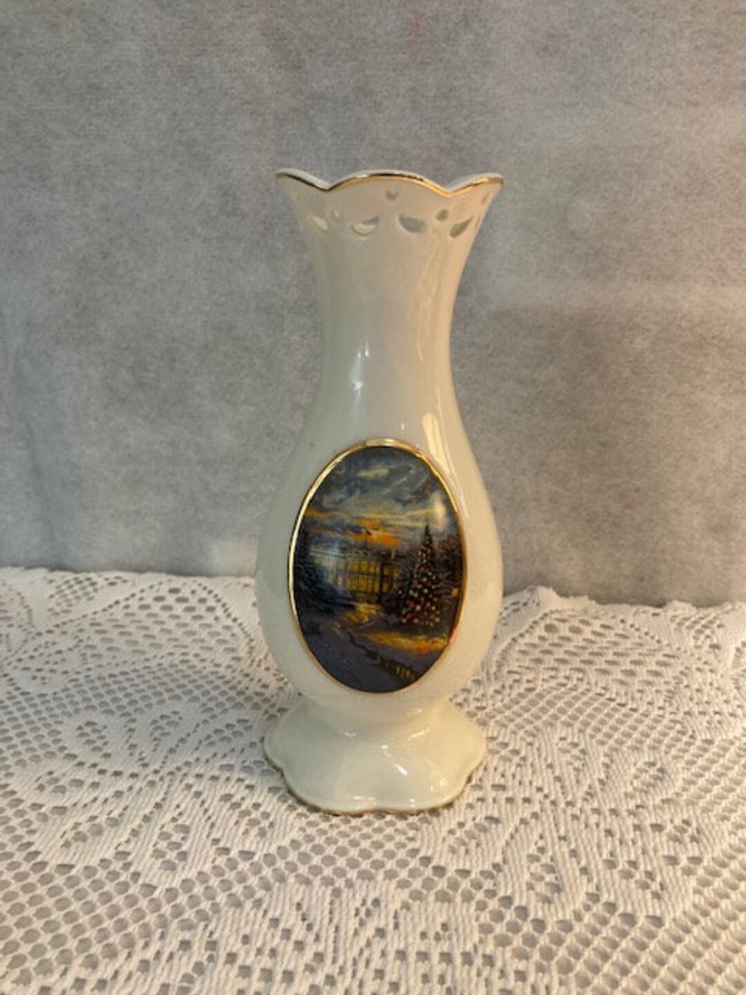 Thomas Kinkade "lights of Liberty" Cream Porcelain Vase White House ...
