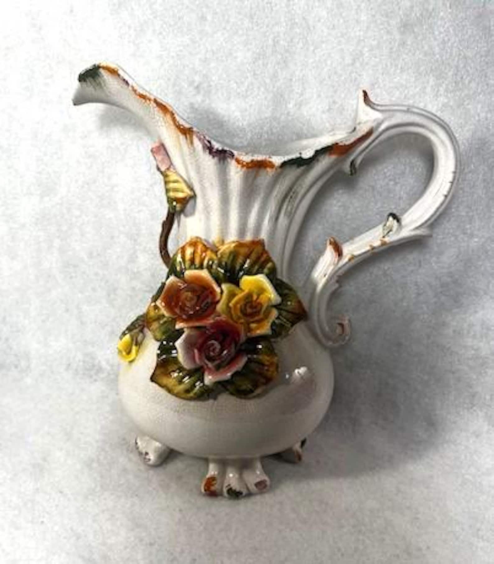 VTG Italian Ceramic Rose Flower Pitcher Jug by Bassano, Mid 20th ...