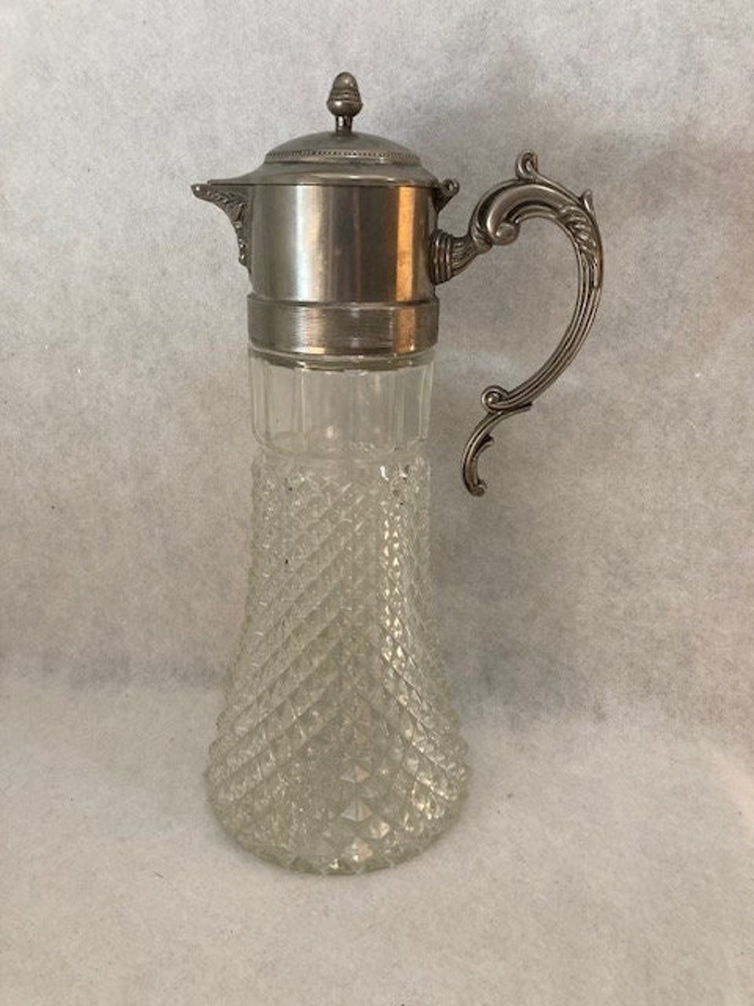 Large Vintage Diamond Point Cut Glass Italian Water/wine Carafe ...