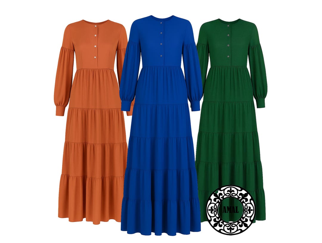 AMAL Basic Solid Color Chiffon Maxi Dress With Lining, Long Sleeve ...