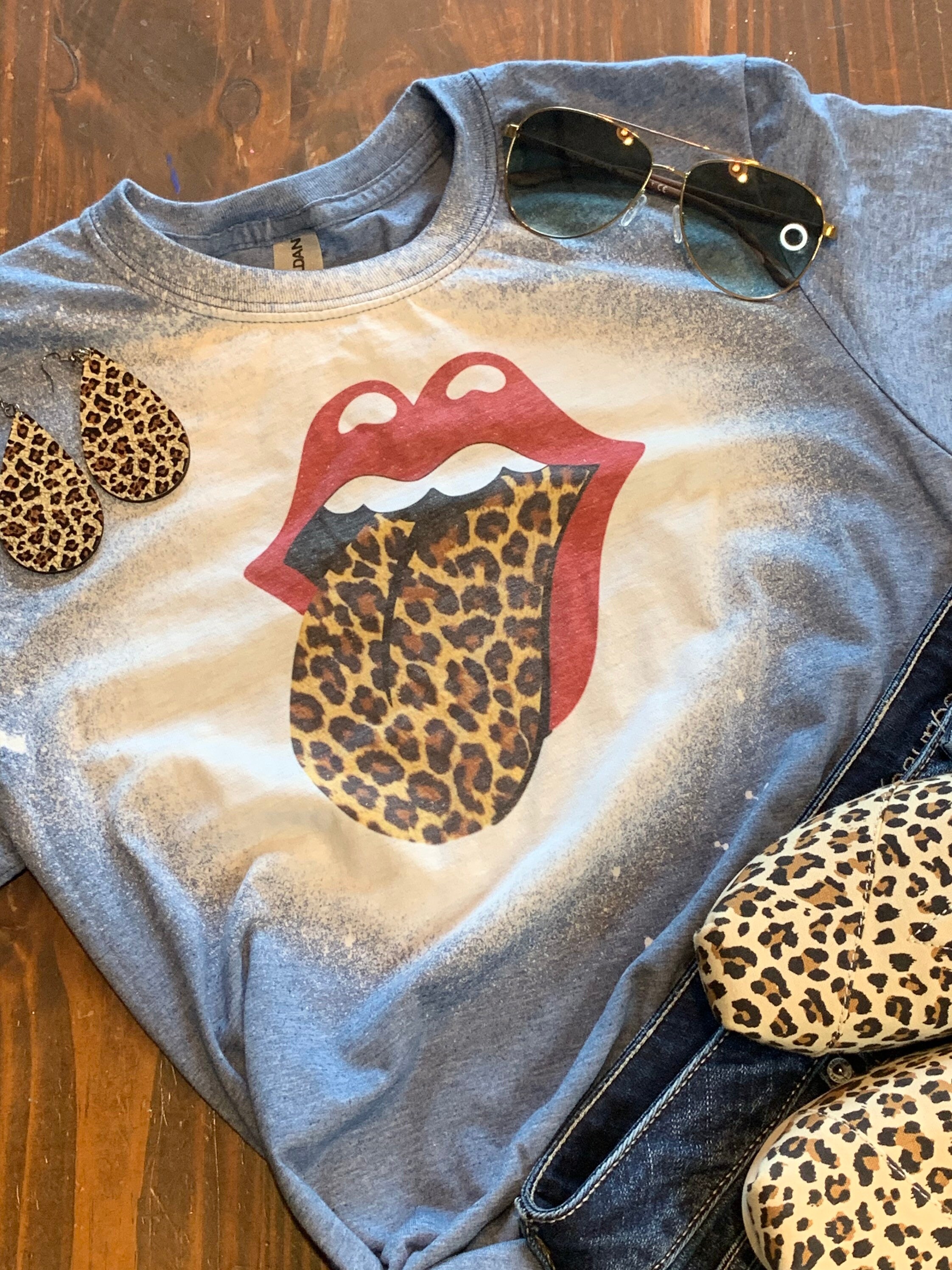 Leopard Lips Distressed Tee Vintage Tees Bleached Tees | Etsy