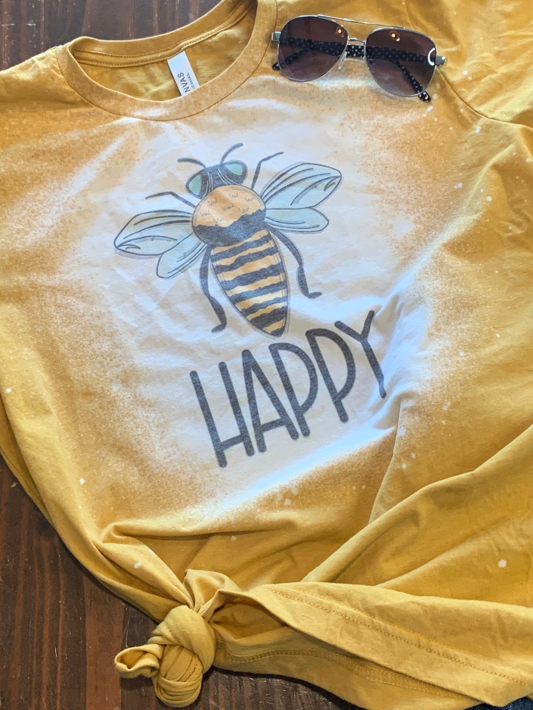 Bee Happy Distressed Tee, Vintage Tees, Vintage T-shirt, Bleached Shirt ...