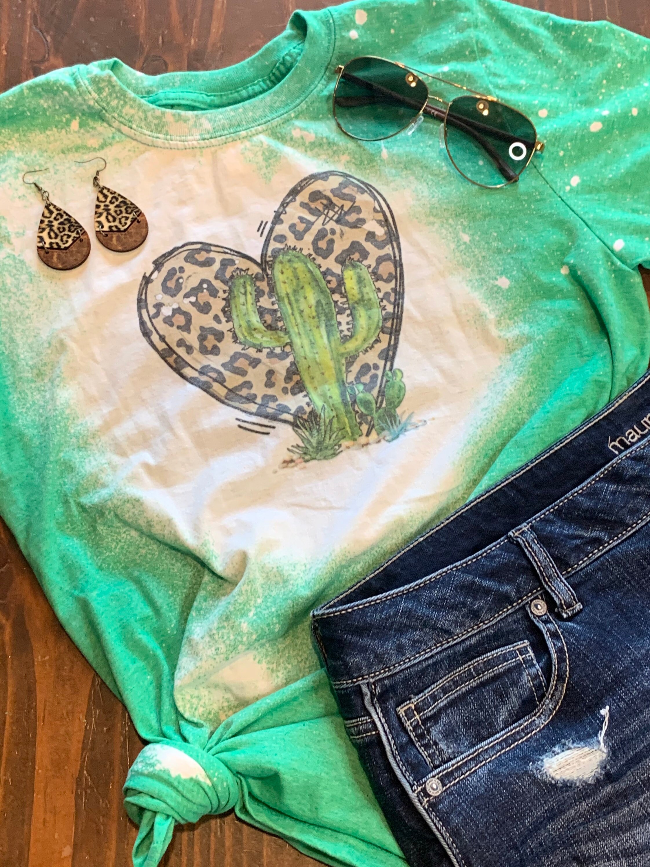 Leopard Cactus Distressed Tee Vintage Tees Bleached Tees | Etsy