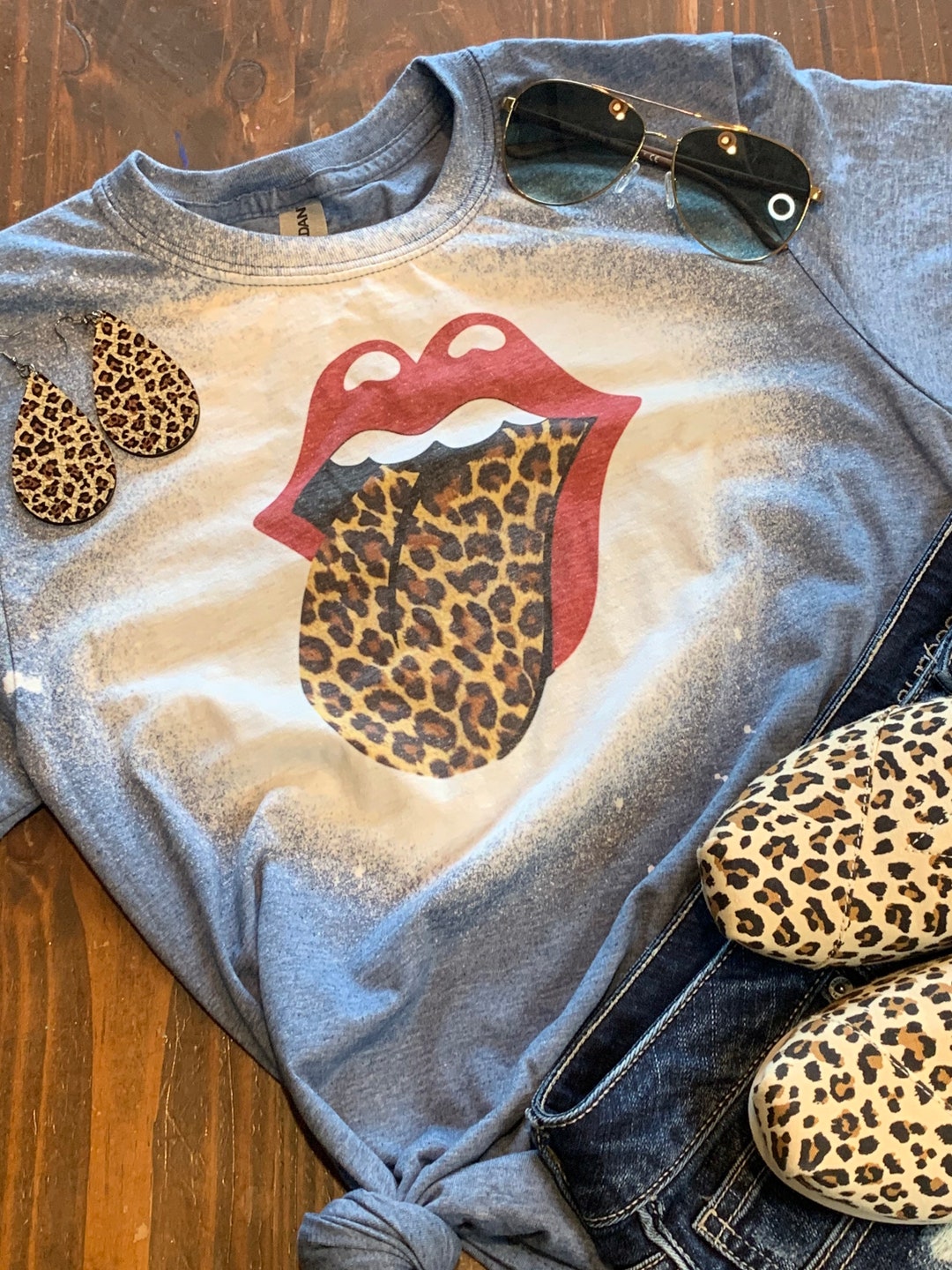 Leopard Lips Distressed Tee, Vintage Tees, Bleached Tees, Vintage Style ...