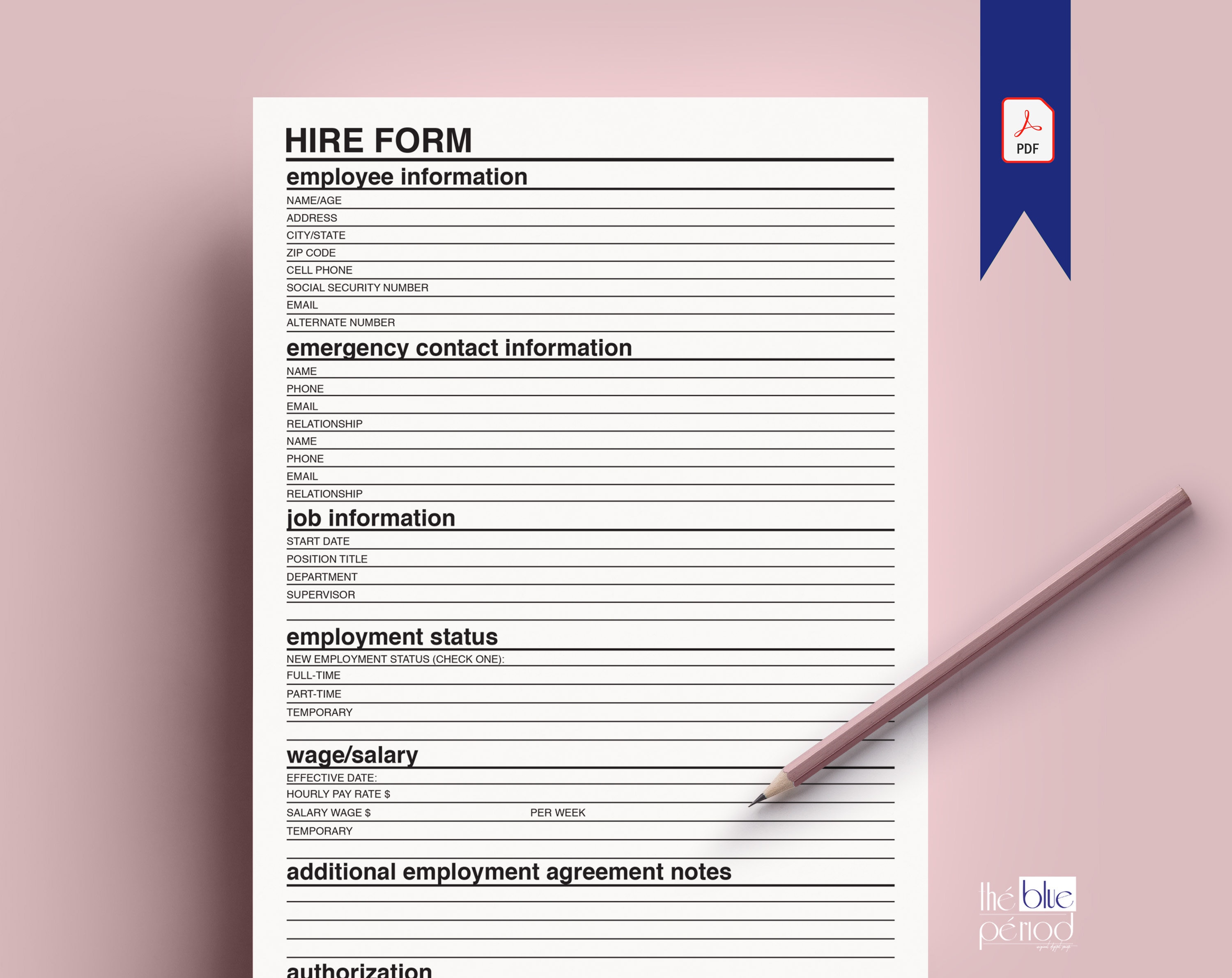 Printable HR Hire Form PDF - Etsy