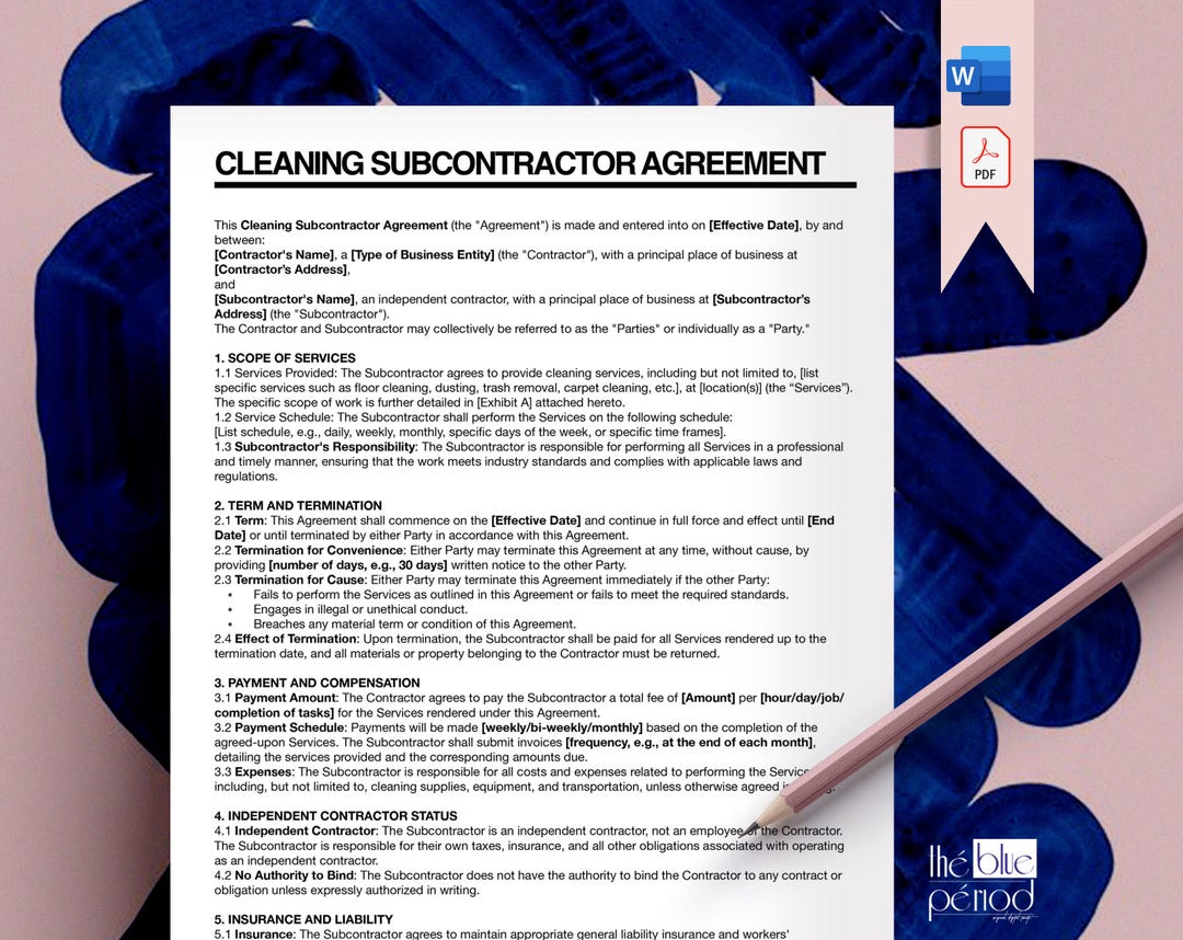 Cleaning Subcontractor Agreement - Etsy