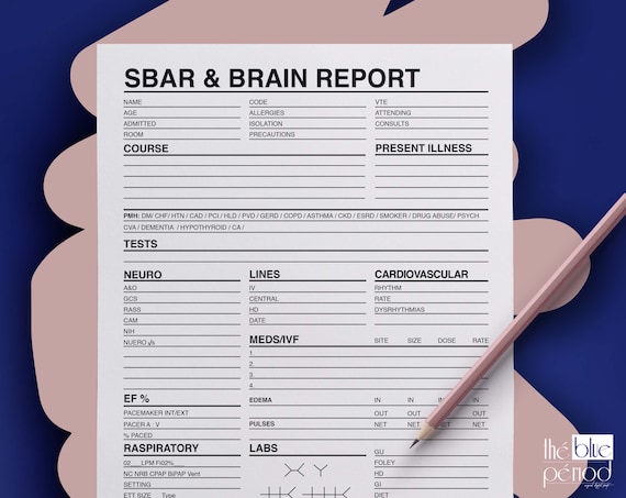 Sbar & Brain Nursing Report Sheet Single Patient Nurse Report - Etsy
